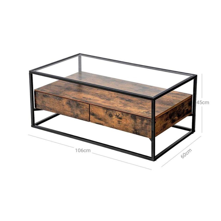 Table Basse Verre et Bois Rectangulaire | Mon Mobilier Indus